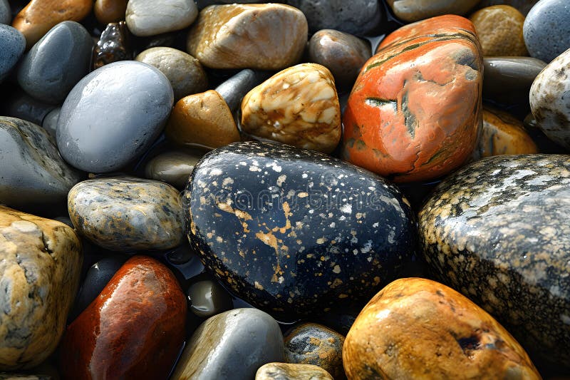 Set of Different Types of Colored Precious Smooth Stones. Geology and ...