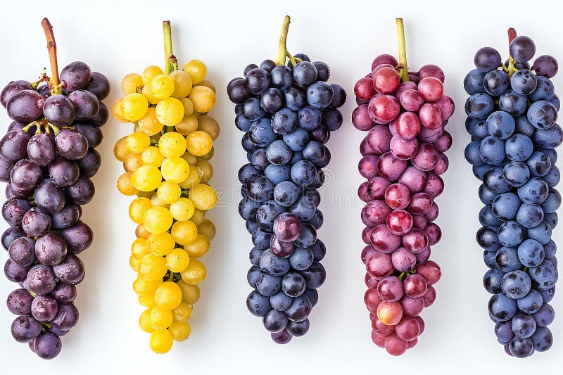 A Set of Different Types and Colors of Grapes Isolated on a White ...
