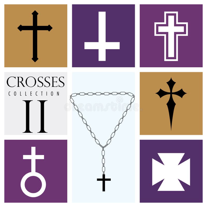 Set of Different Types of Crosses on Purple Background Stock Vector ...