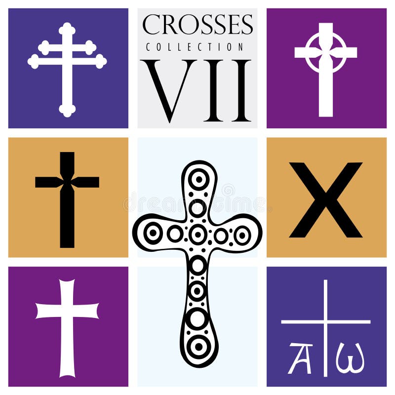 Set of Different Types of Crosses on Purple Background Stock Vector ...