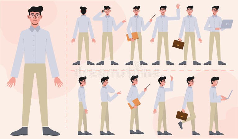 A Set of Different Types and Expression of Characters. a Young Man with ...