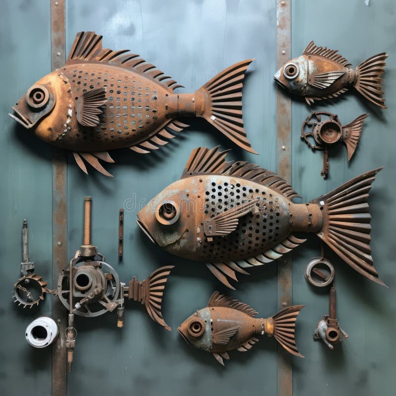 Set of Different Types of Fish Hanging on the Wall in a Fish Shop Stock ...