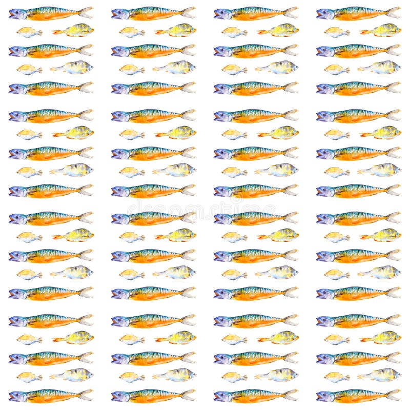 Set of Different Types of Fish. Watercolor Illustration Isolated on ...