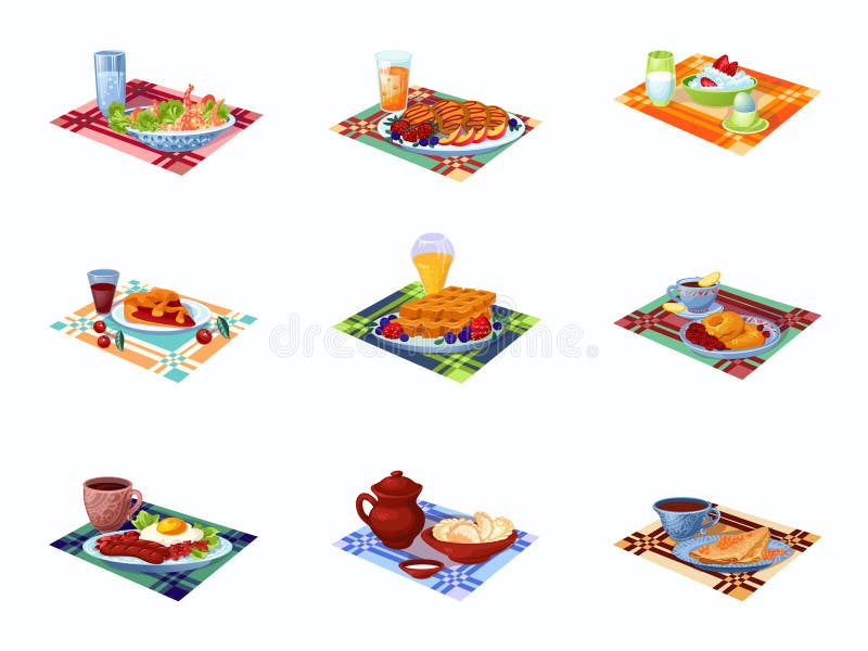 Set of Different Types of Fresh Breakfast. Vector Illustration in Flat ...