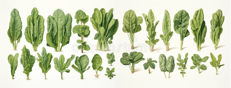 Set of Different Types of Green Spinach on a Light Background Stock ...