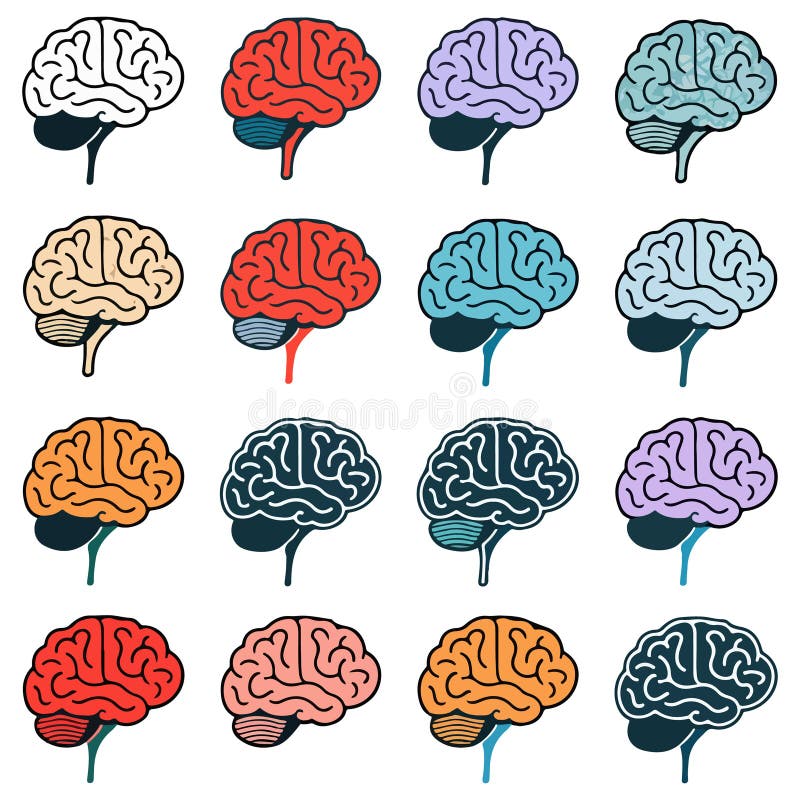 Set of Different Types of Human Brain Vector Icons Stock Vector ...