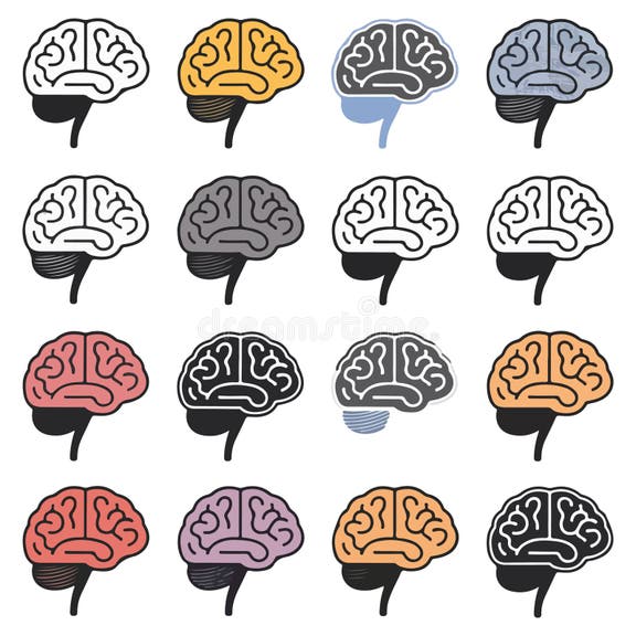 Set of Different Types of Human Brain Vector Icons Stock Vector ...