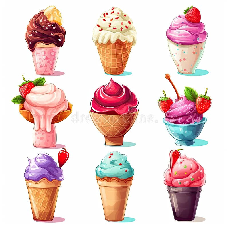 Set of Different Types of Ice Cream,Ice Cream Cone,AI Generated Stock ...