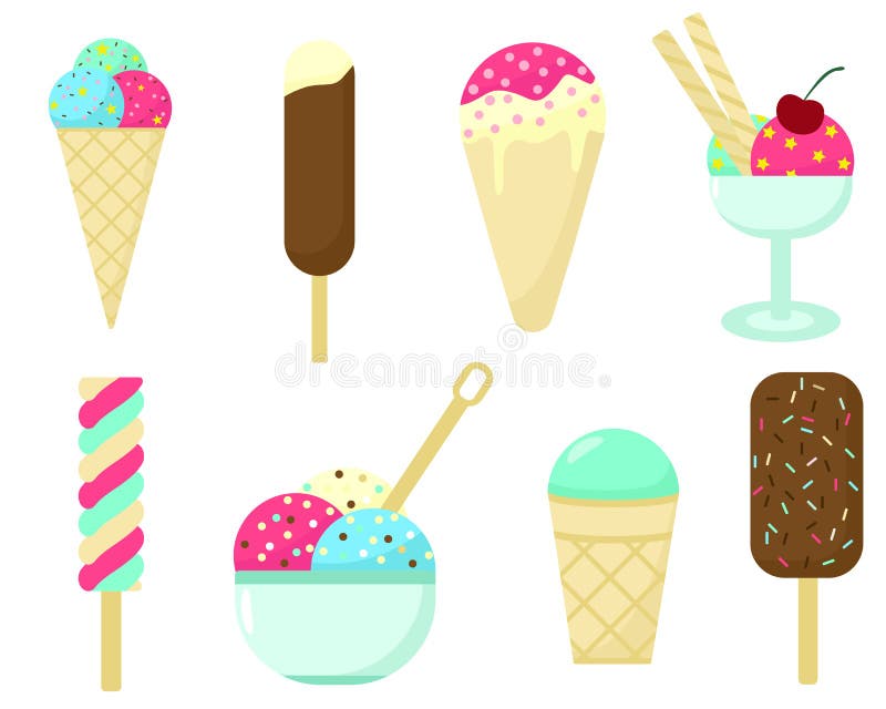 Set of Different Types of Ice Cream Vector Illustration. Stock Vector ...