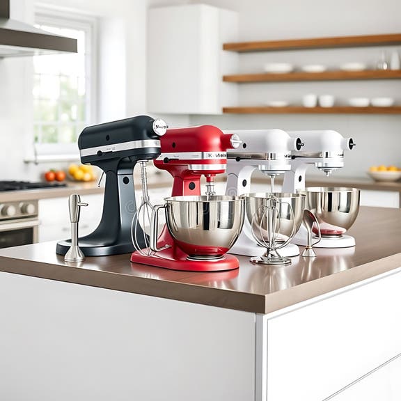 A Set of Different Types of Kitchen Mixers Displayed on a Modern ...