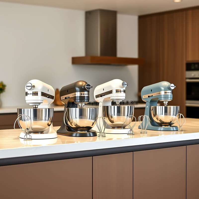 A Set of Different Types of Kitchen Mixers Displayed on a Modern ...
