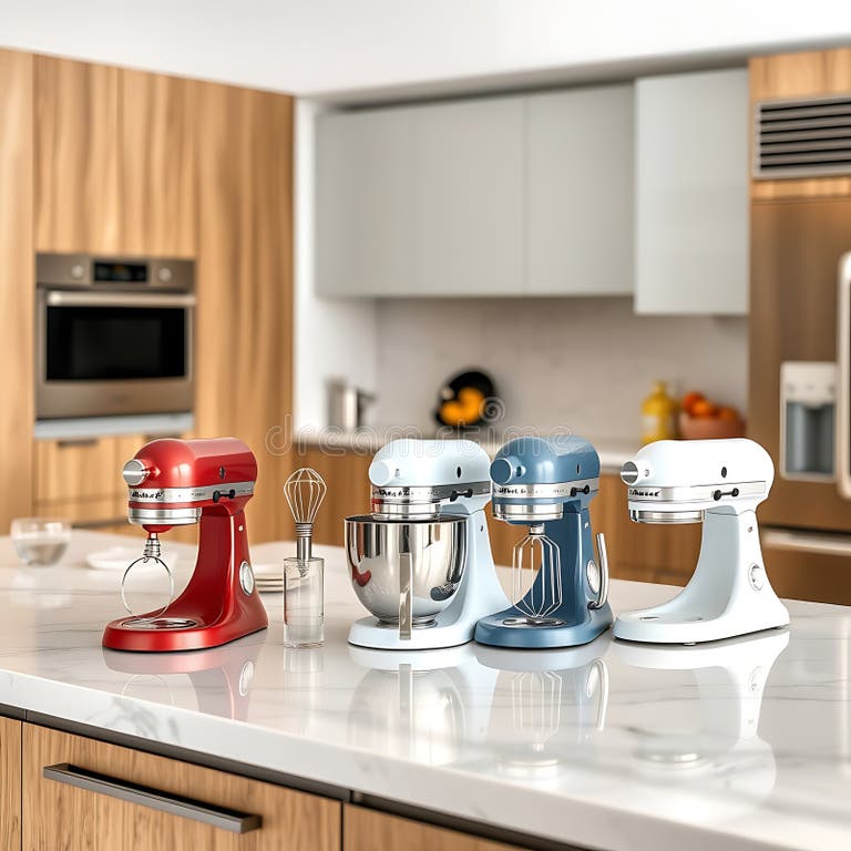 A Set of Different Types of Kitchen Mixers Displayed on a Modern ...