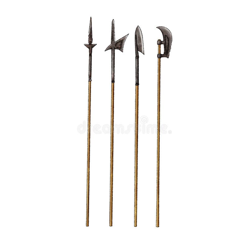 A Set of Different Types of Medieval Halberds and Spears Stock ...