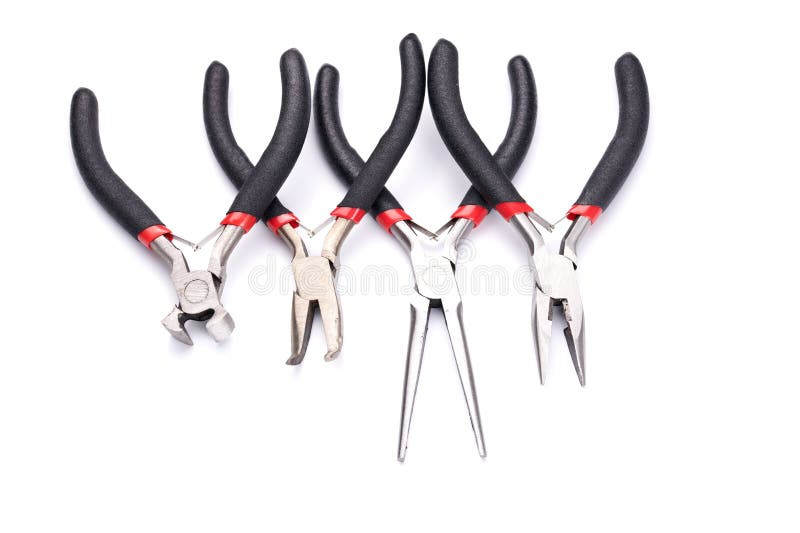 Set of Different Types of Pliers and Side Cutters Isolated on White ...