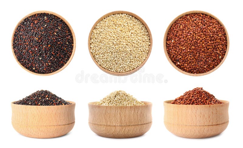 Set with Different Types of Quinoa in Bowls Stock Photo - Image of ...