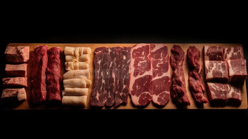 Set of Different Types of Raw Meat. Top View on the Table. Black ...