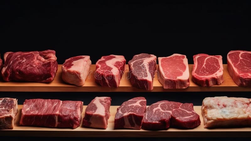 Set of Different Types of Raw Meat. Top View on the Table. Black ...