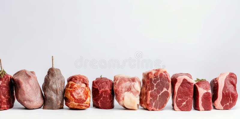 Set of Different Types of Raw Meat. Top View on the Table. Black ...