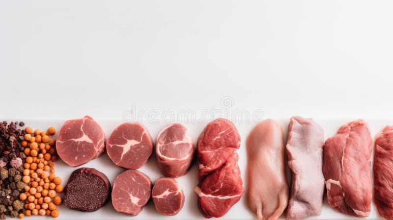 Set of Different Types of Raw Meat. Top View on the Table. Black ...