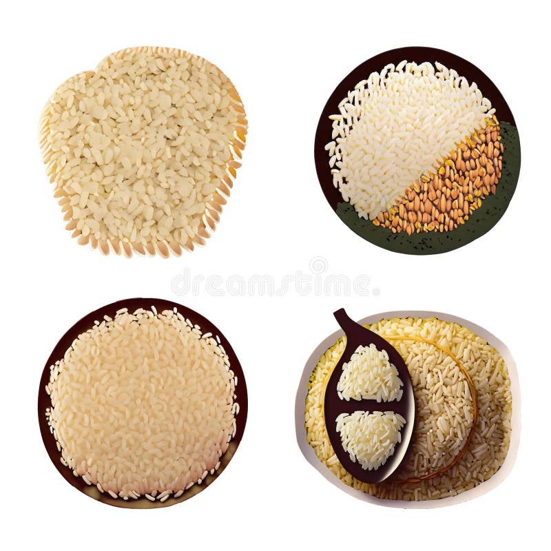 Set of Different Types of Rice in Bowls on a White Background ... Set of Different Types of Rice in Bowls on a White Background ...