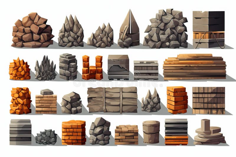 A Set of Different Types of Rocks on a White Background. Stock ...