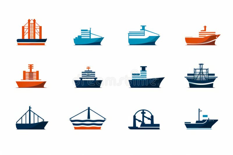 Set of Different Types of Ships and Boats on White Background ...