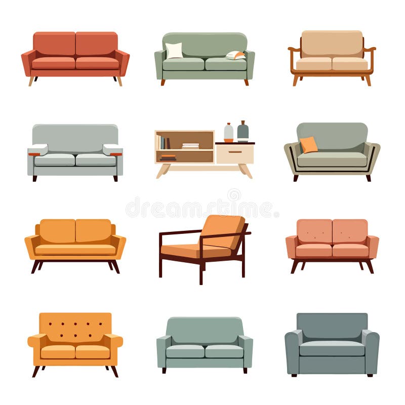 A Set of Different Types of Sofas Stock Photo - Image of fabric ...