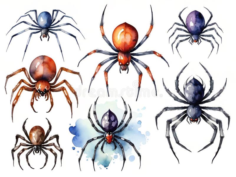 Set of Different Types of Spiders Stock Illustration - Illustration of ...
