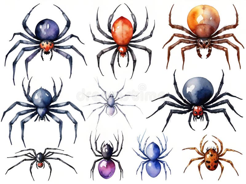 Set of Different Types of Spiders Stock Illustration - Illustration of ...
