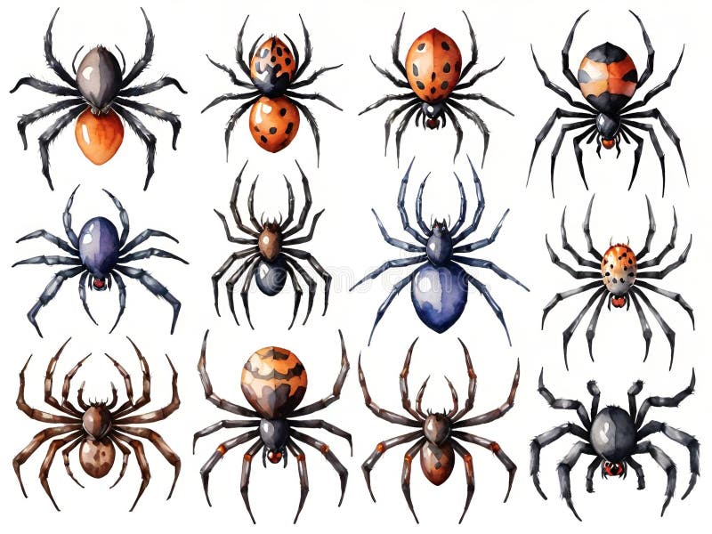 Set of Different Types of Spiders Stock Illustration - Illustration of ...