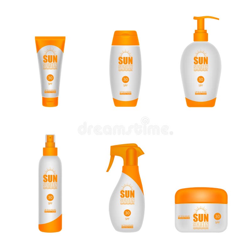 Set of Different Types of Sunscreen Bottles Stock Vector - Illustration ...