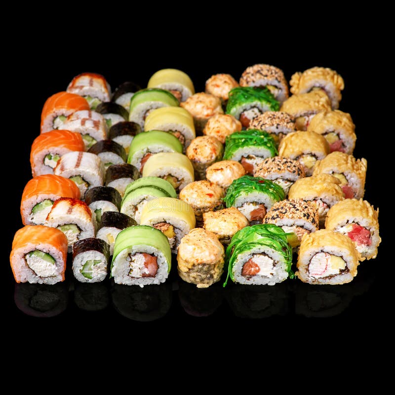 Set of Different Types of Sushi Rolls. Ready Square Restaurant Menu ...