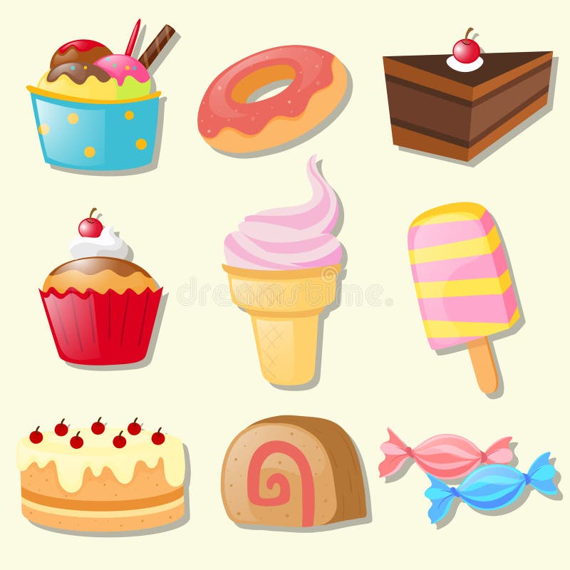Set Of Different Types Of Food And Sweets On White Background. Stock ...