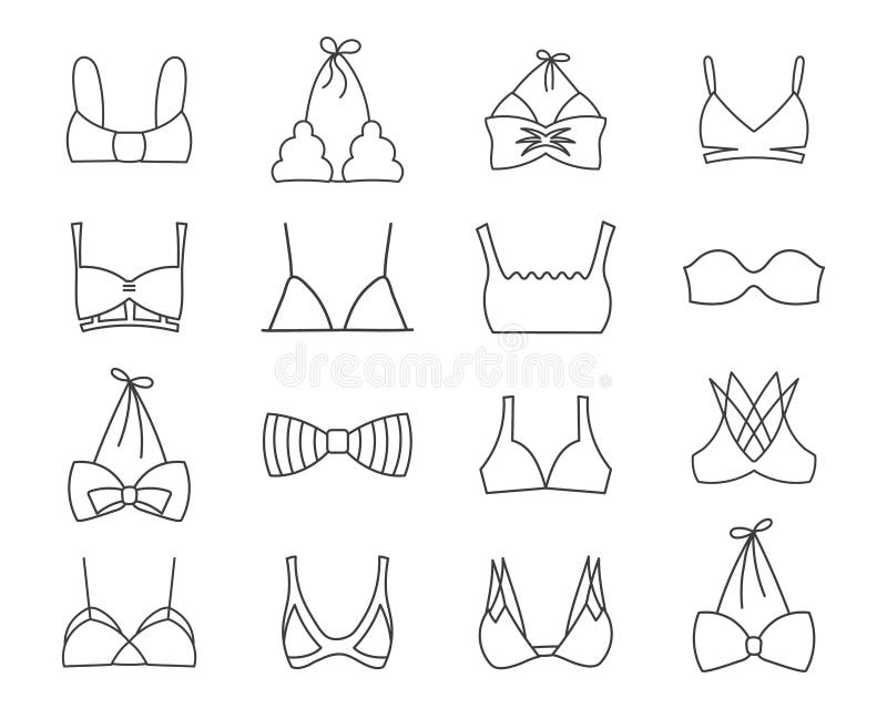 Set of Different Types of Women S Bras. Line Drawing, Sketch, Icons ...