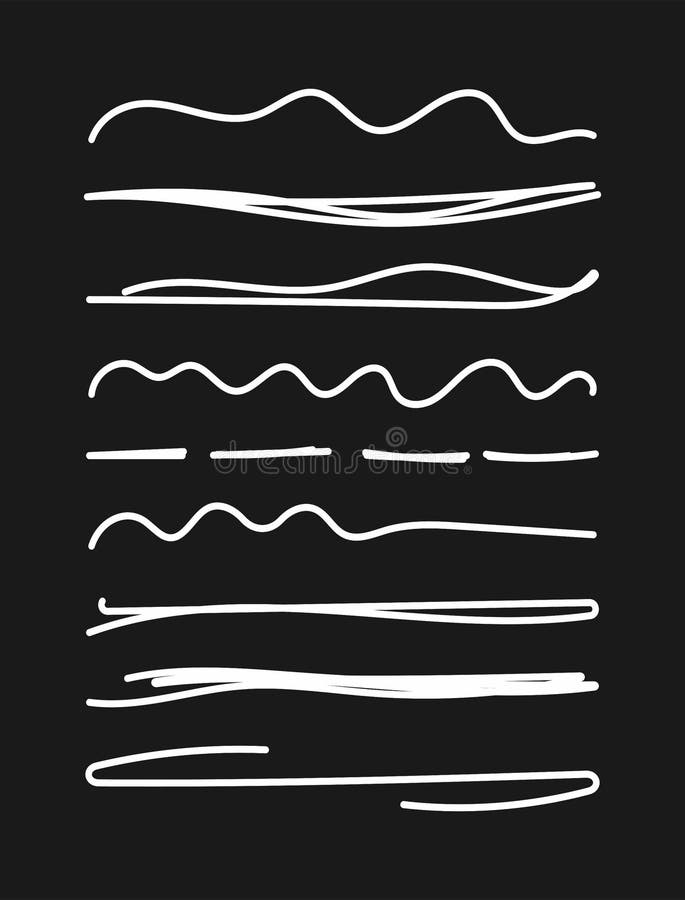 Set of Different Underlines Drawn by Hand. Collection of Uneven Lines ...