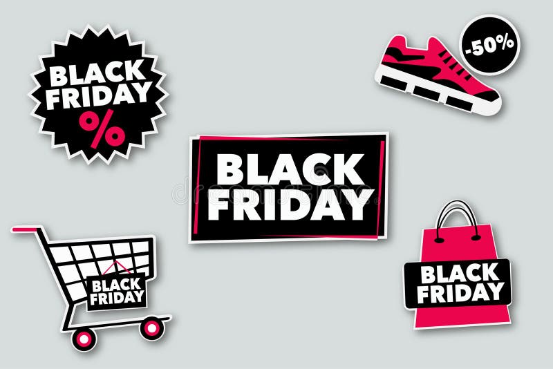 Set of Different Vector Black Friday Stickers in Red Color Stock Vector ...