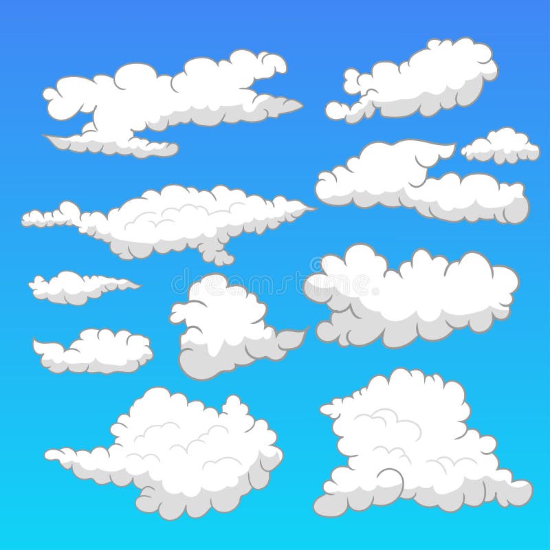 Set of Different Vector Cartoon Clouds Stock Vector - Illustration of ...