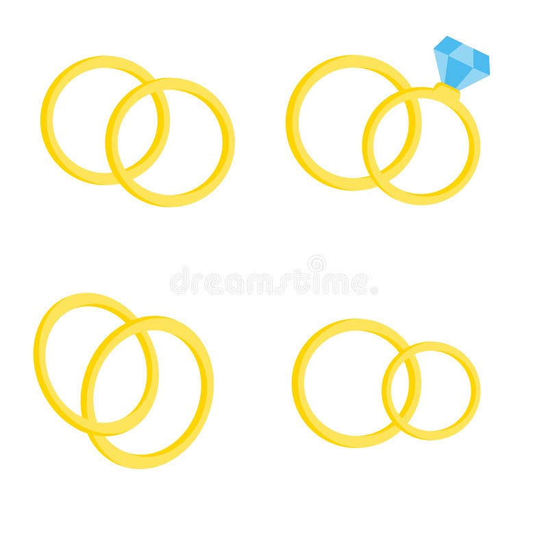 Set of Different Vector Cute Wedding Rings. Colorful Isolated Ring on ...