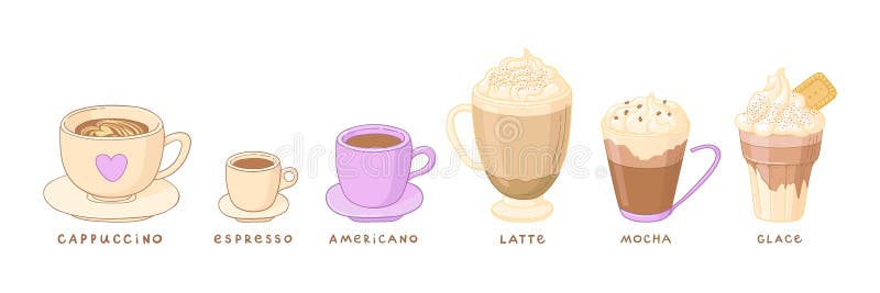 Set of Different Vector Illustrations of Coffee. Beautiful Mugs with ... Set of Different Vector Illustrations of Coffee. Beautiful Mugs with ...