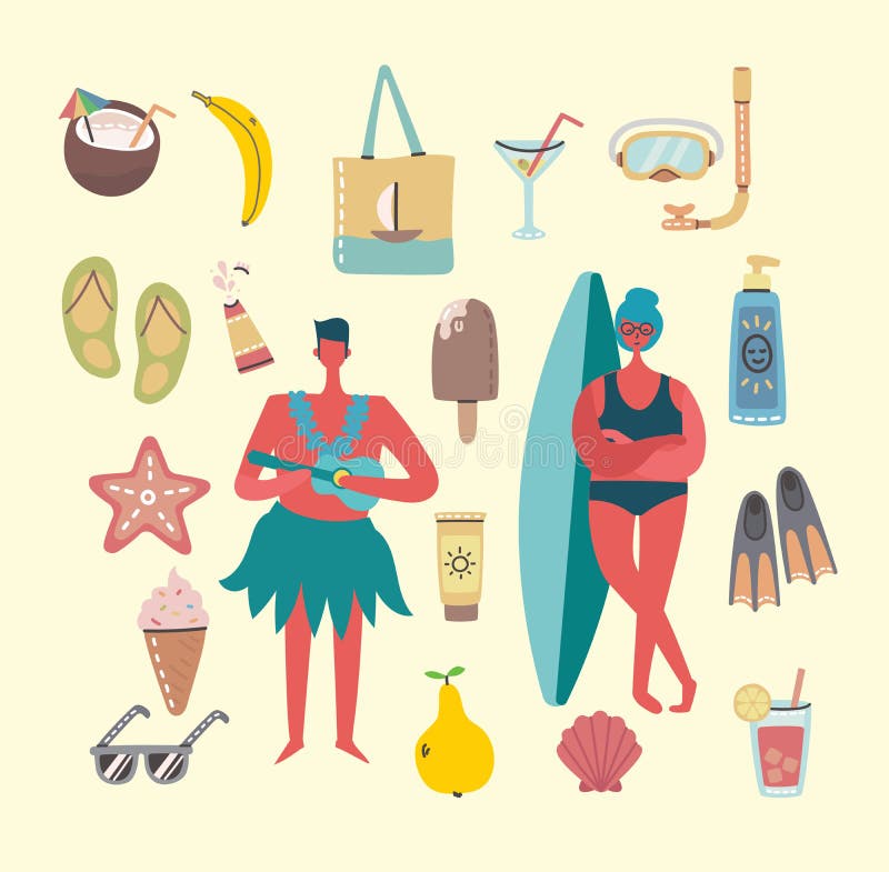 Set of Different Vector Summer People and Icons Stock Vector ...