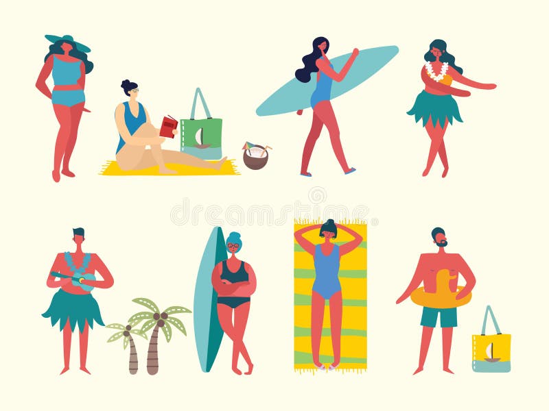 Set of Different Vector Summer People and Icons Stock Vector ...