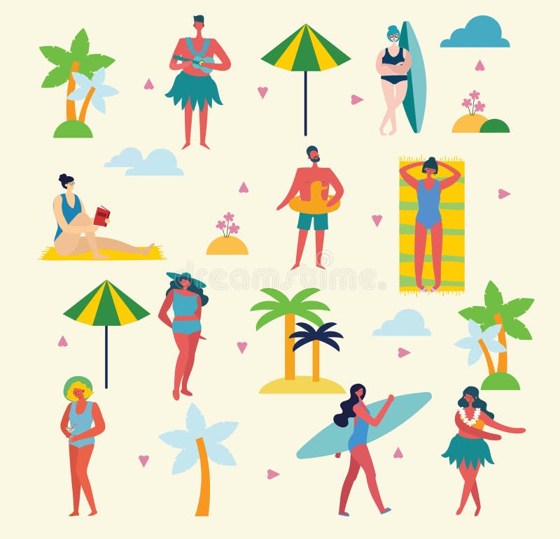 Set of Different Vector Summer People and Icons Stock Vector ...
