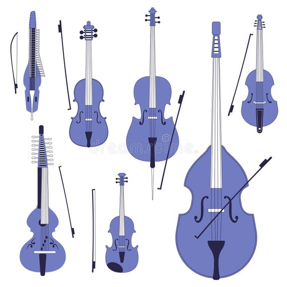 Set of Different Violins, String Instruments. Stock Vector ...