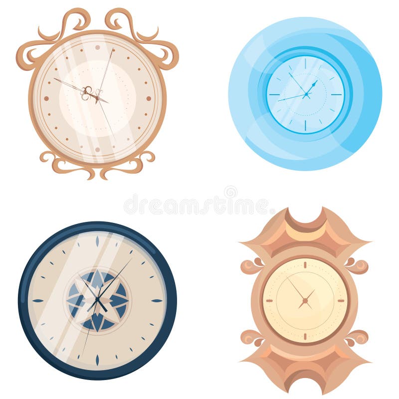 Set of Different Wall Clocks. Stock Vector - Illustration of wooden ...