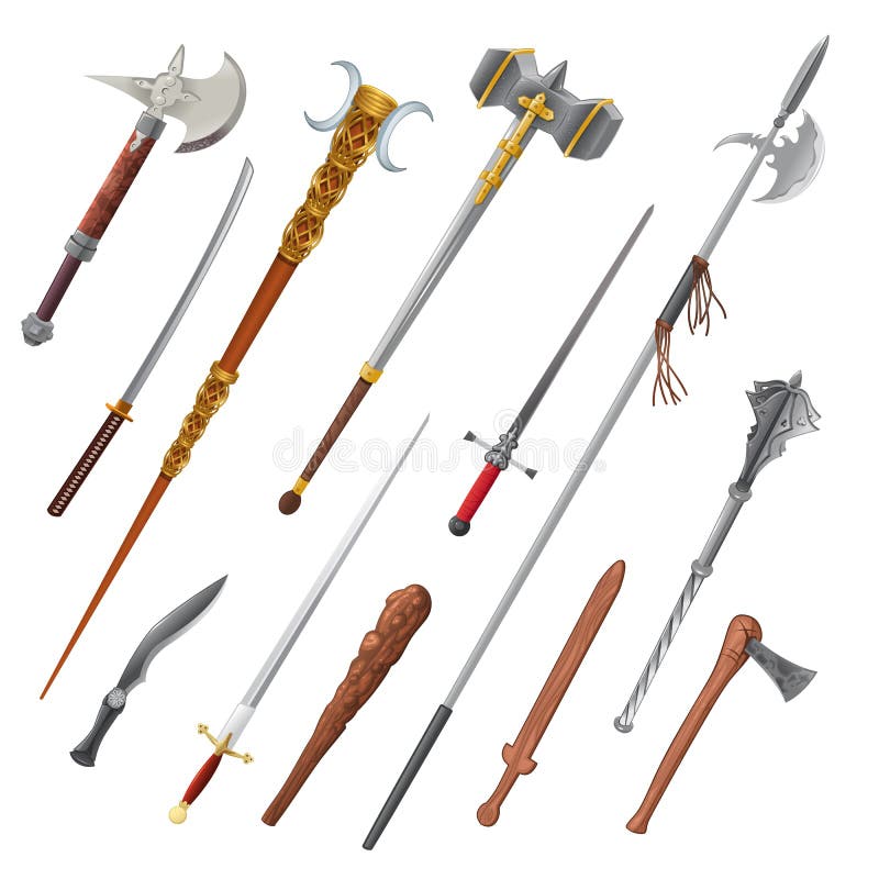 Set of different weapons stock vector. Illustration of magic - 54067423