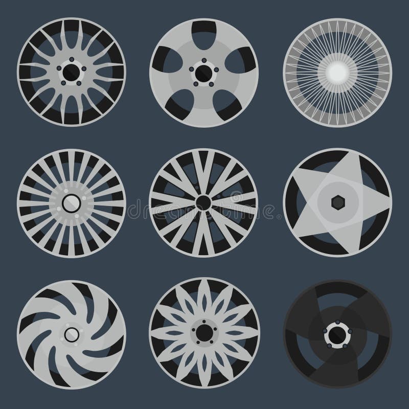 Set of Different Wheel Rims Stock Vector - Illustration of rubber ...