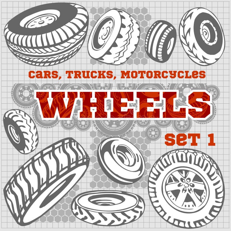 Set of different wheels stock vector. Illustration of design - 51068055
