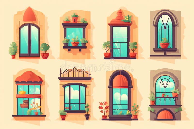 A Set of Different Windows for the House Stock Illustration ...