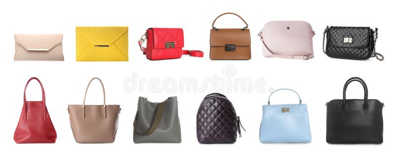 Set of Different Woman`s Bags on Background. Banner Design Stock Photo ...