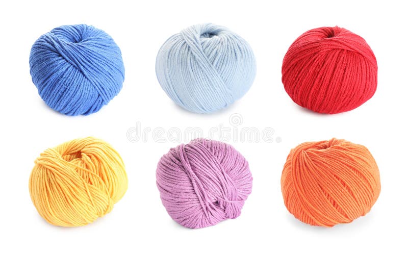 Set with Different Woolen Yarns on White Background Stock Image - Image ...